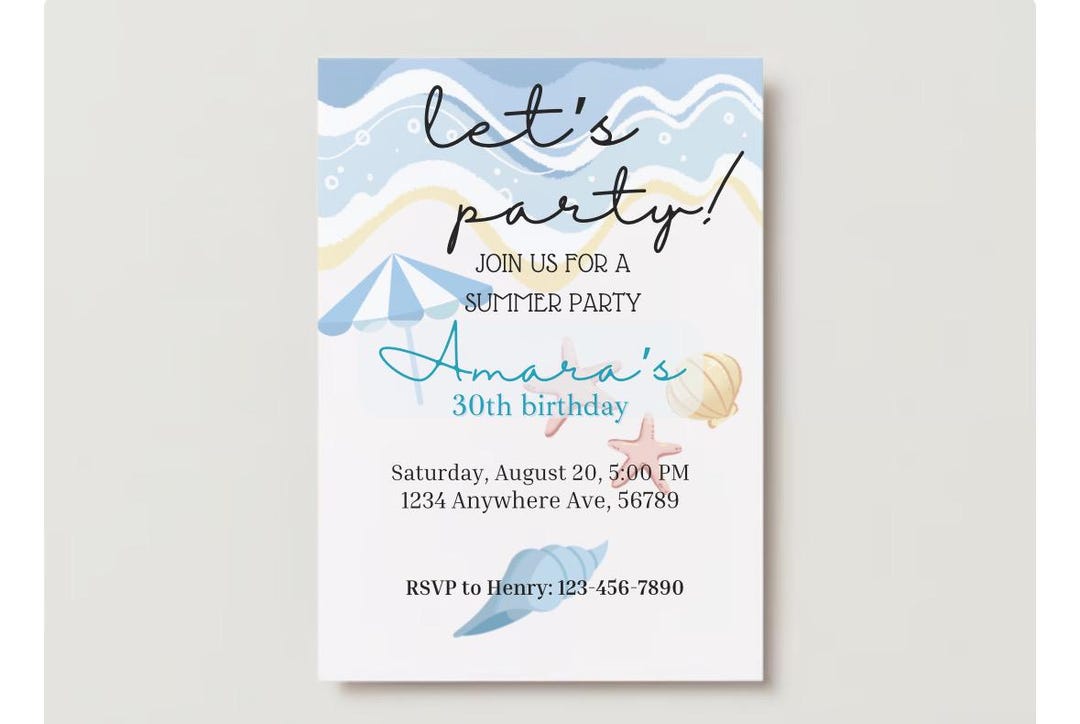 Beach Party Invitation Template, Printable Beach Invitation, Summer ...