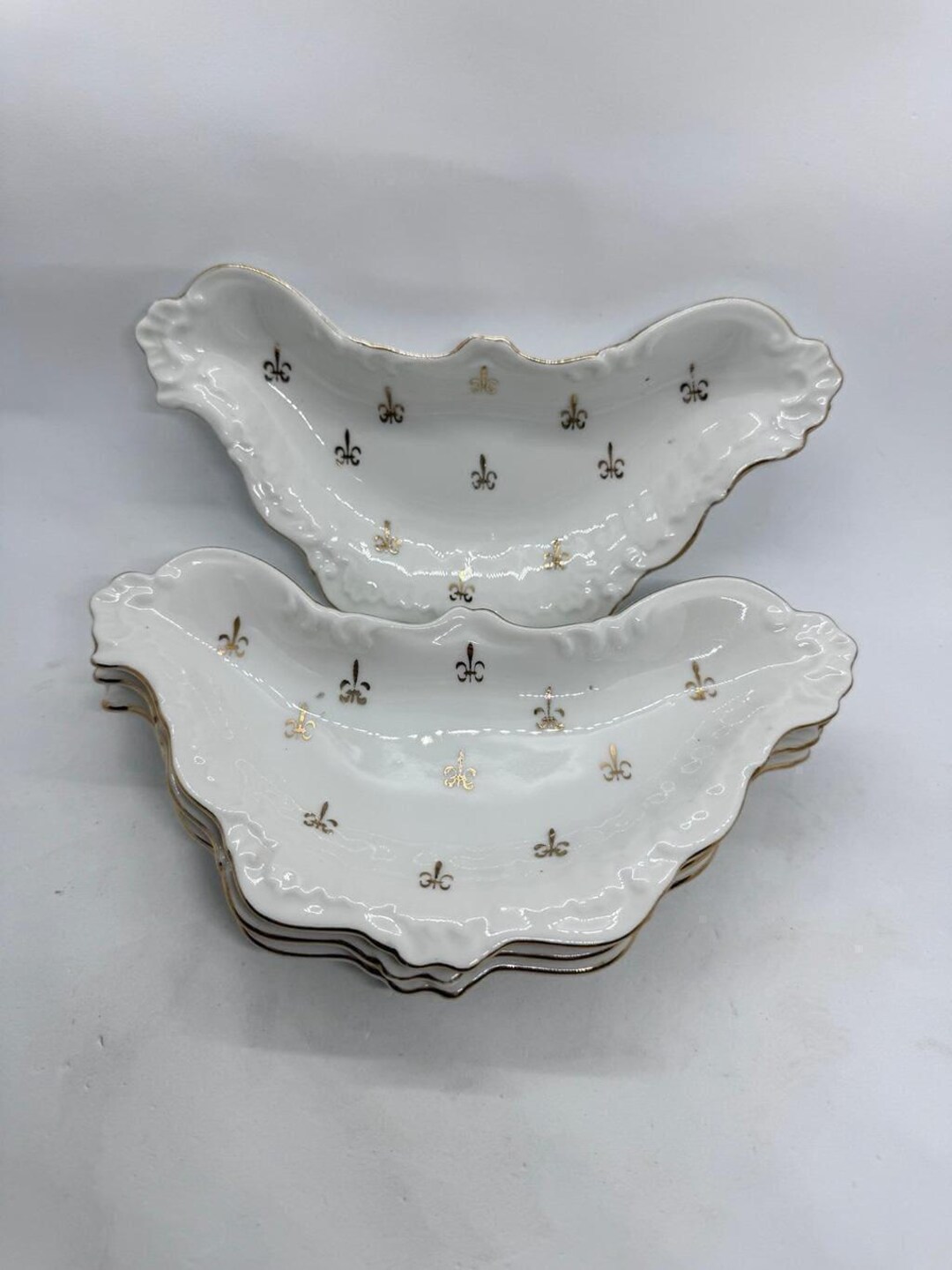 4 Antique Ornate KALK German Porcelain Bone Dishes With Gold Fleur De ...