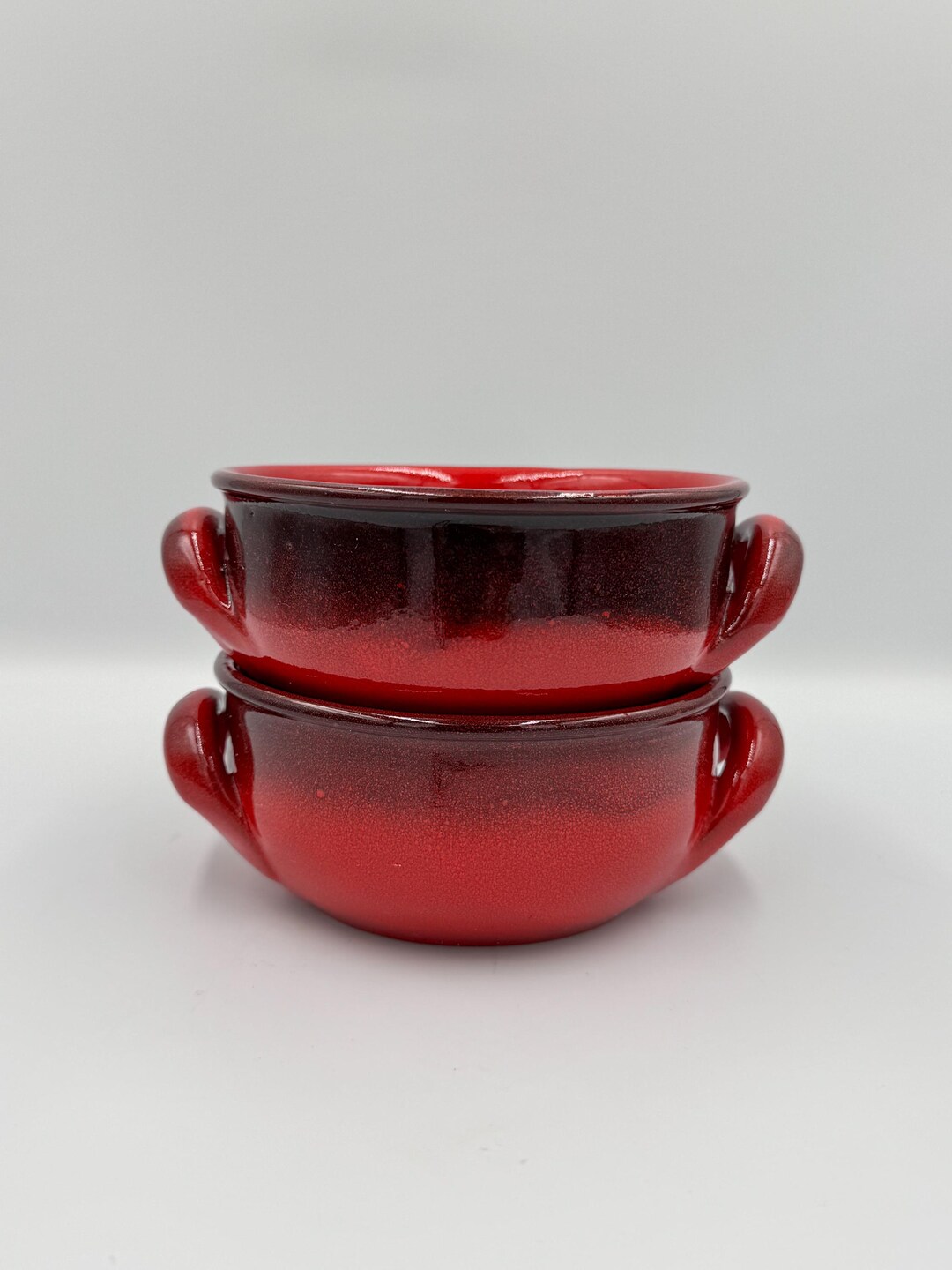 Vintage De Silva Red/black Ombre' Glazed Ceramic Bowls W/handles Made ...