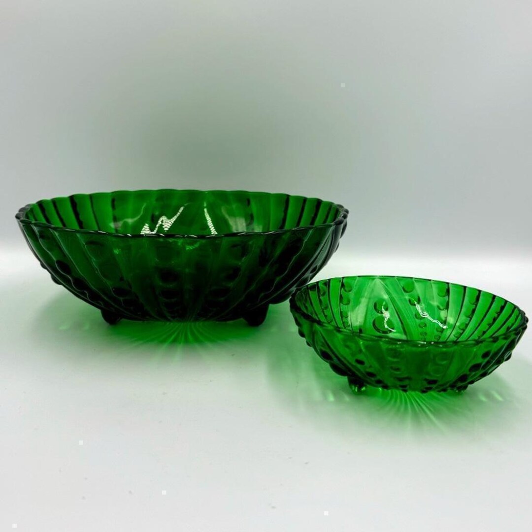 Vintage Anchor Hocking Forest Green Burple Footed Serving Bowl & Berry ...