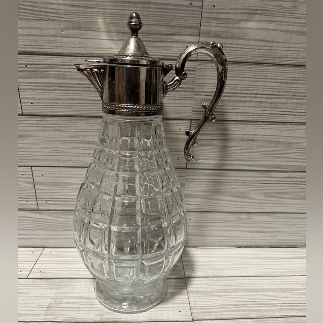 Antique Crystal Carafe Ice Chiller Pitcher Decanter Silver Plate Italy ...