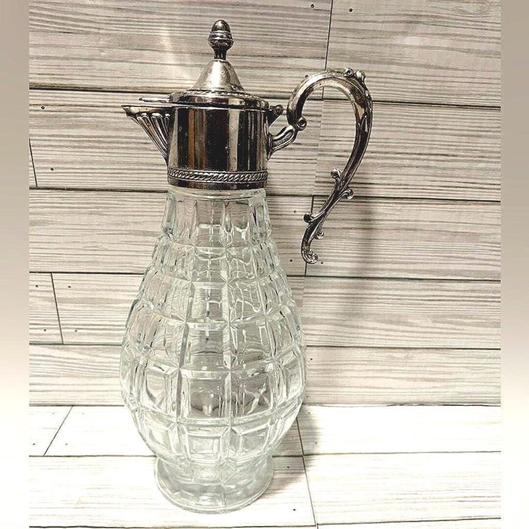 Antique Crystal Carafe Ice Chiller Pitcher Decanter Silver Plate Italy ...