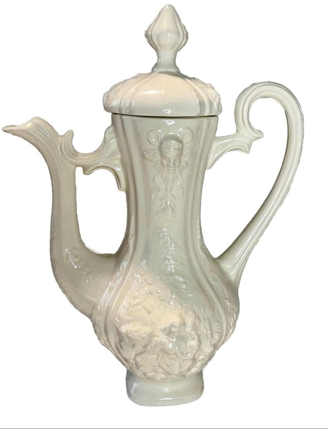 Vintage White Handmade Ceramic Victorian Style Coffee Pot Circa 1970s ...