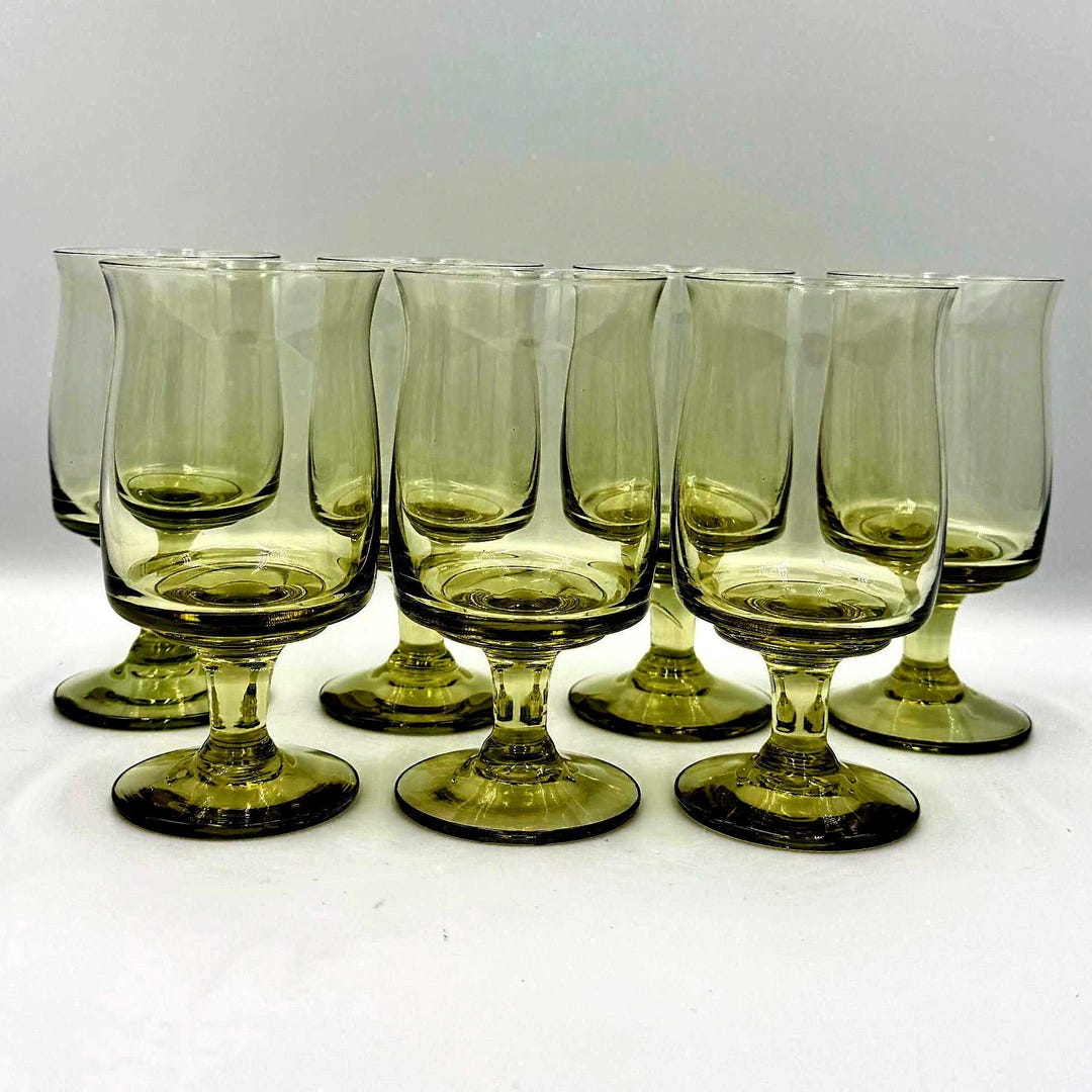 Vintage Olive Green Small Wine Glasses Set of 7 - Etsy