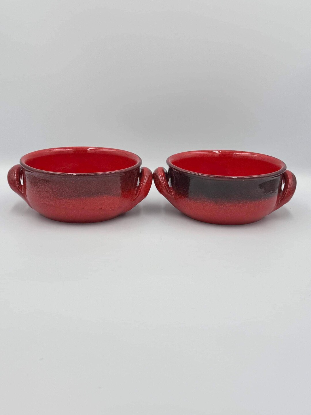Vintage De Silva Red/black Ombre' Glazed Ceramic Bowls W/handles Made ...