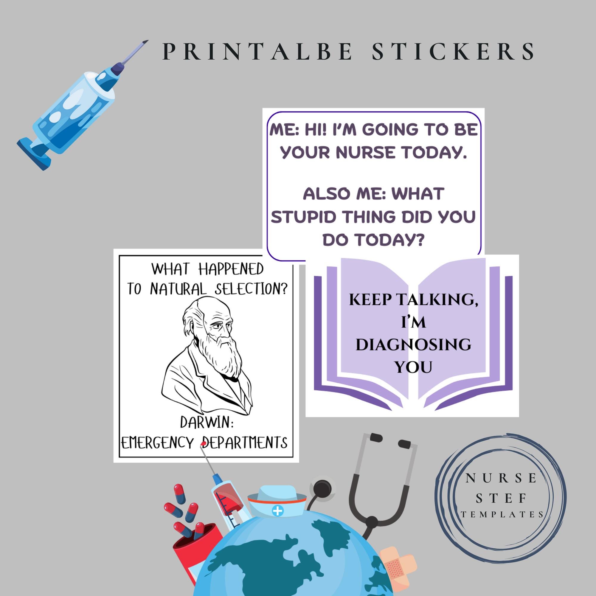 Printable Funny Stickers for ER Nurses, Printable Medical Stickers for ...