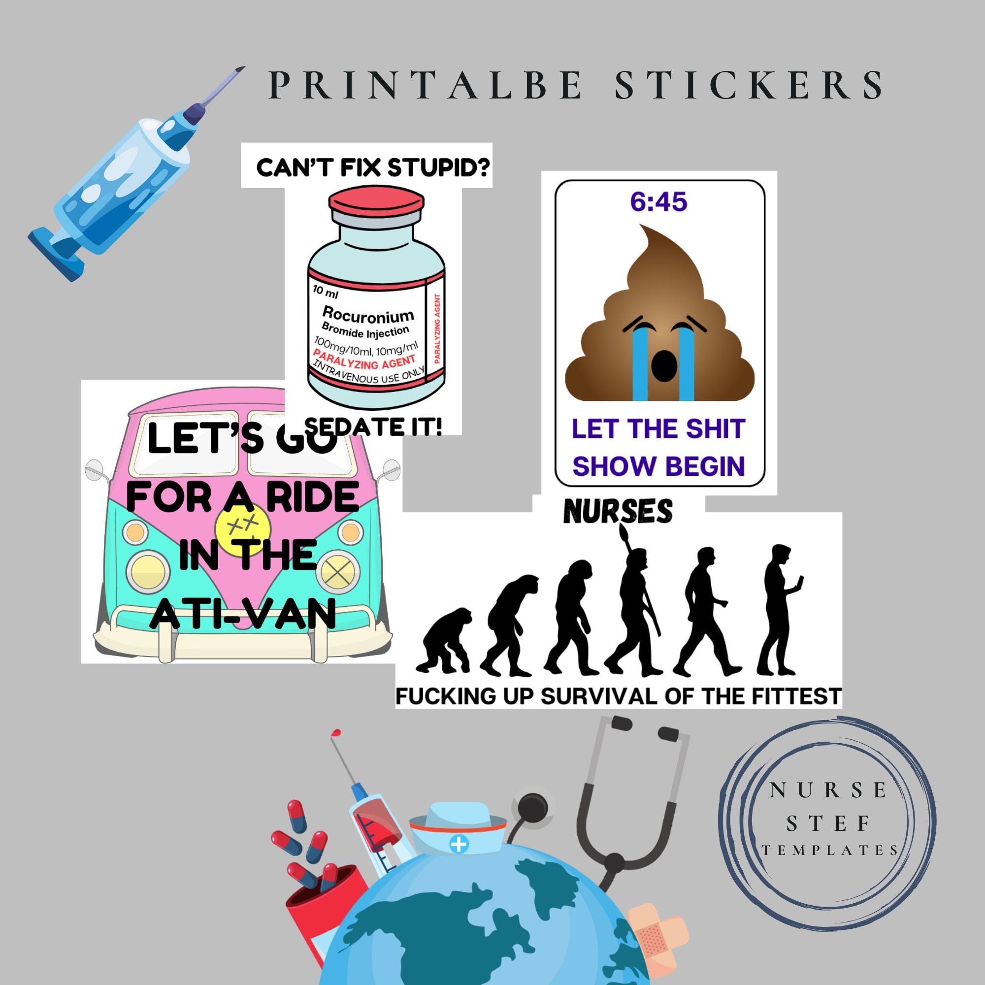 Printable Funny Stickers for ER Nurses, Printable Medical Stickers for ...
