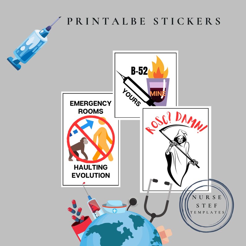 Printable Funny Stickers for ER Nurses, Printable Medical Stickers for ...