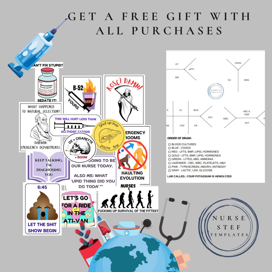 Printable Funny Stickers for ER Nurses, Printable Medical Stickers for ...