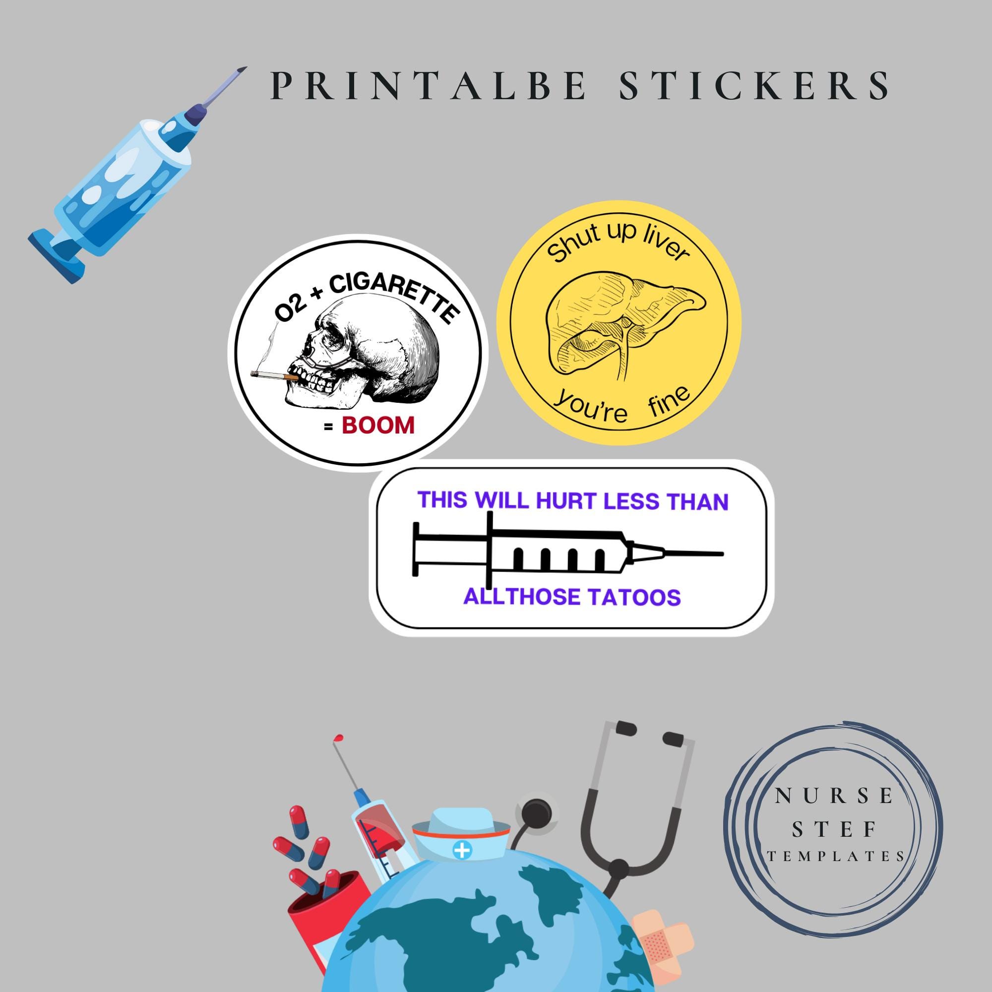 Printable Funny Stickers for ER Nurses, Printable Medical Stickers for ...