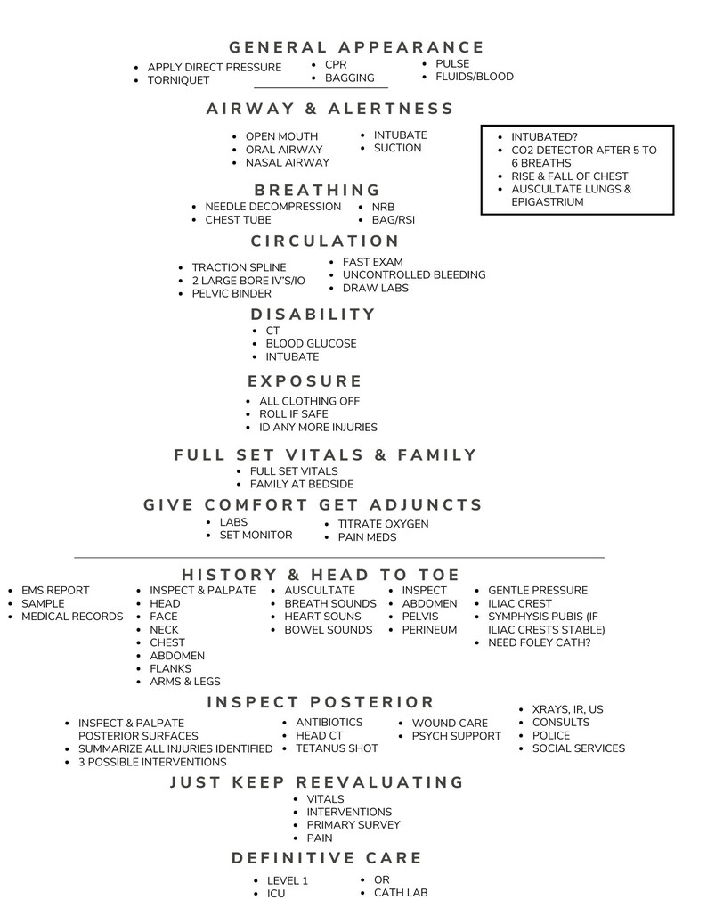 TNCC Study Guide, TNCC Skills Check off Condensed Study Guide, Trauma ...