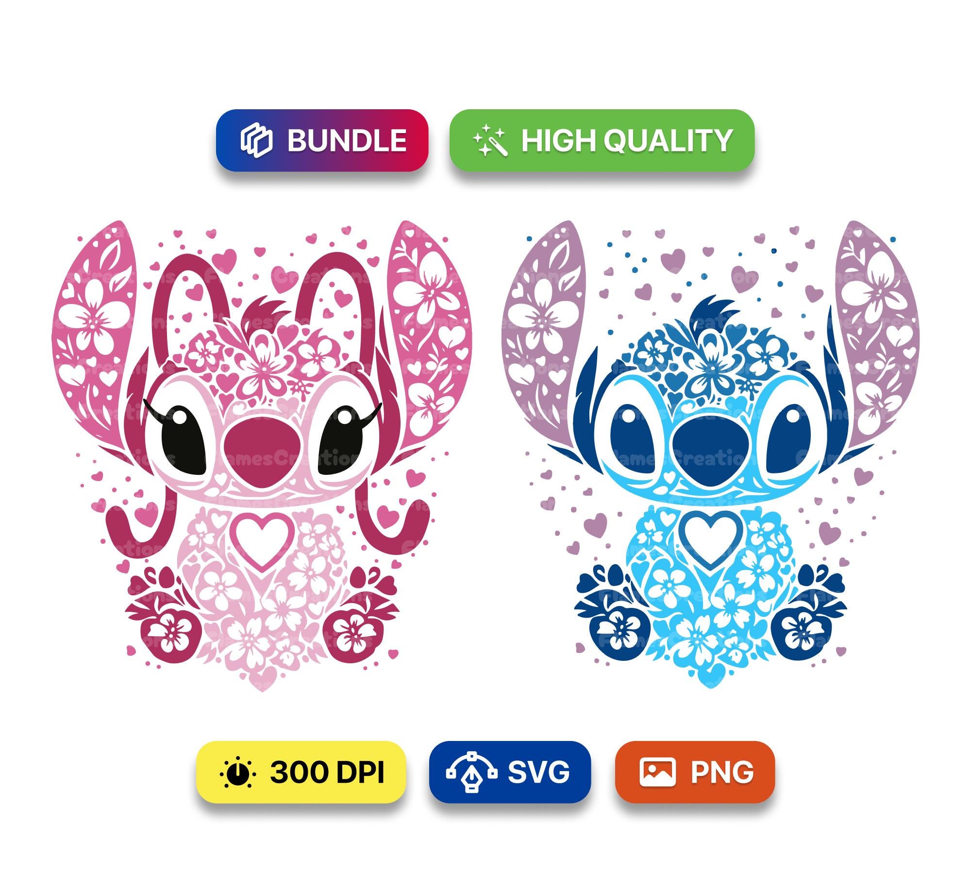 Stitch and Angel Face Bundle Png Svg, Retro Stitch Png, Stitch Ohana ...