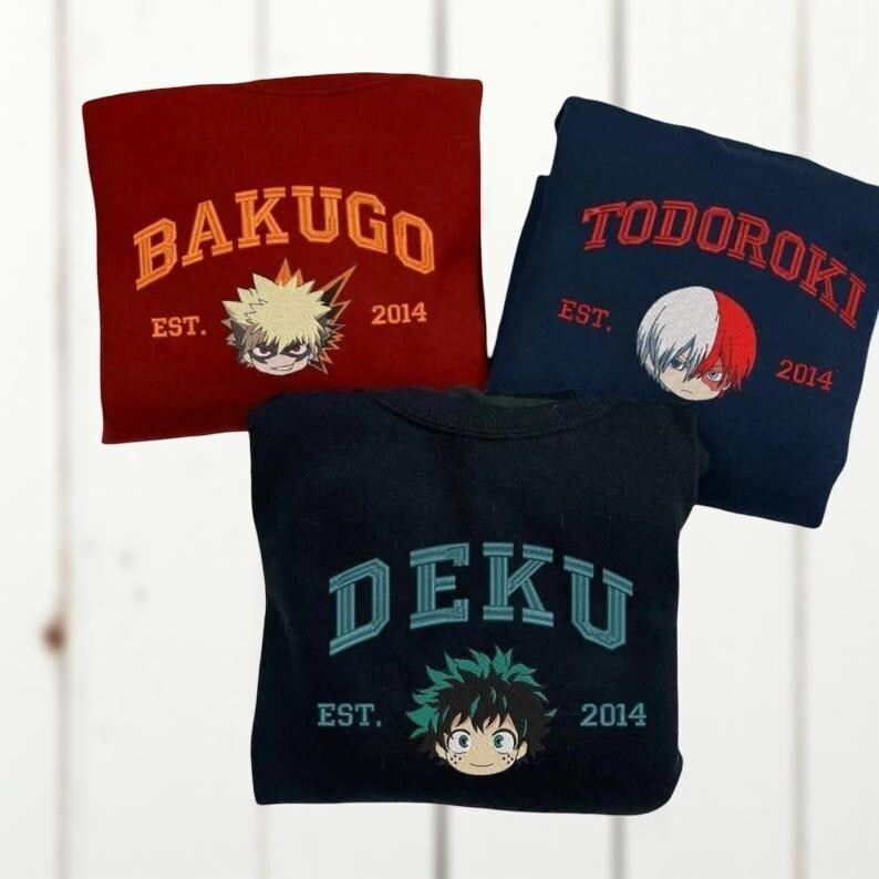 Embroidered My Hero Academia Hoodie, Deku Bakugo Todoroki Crewneck ...