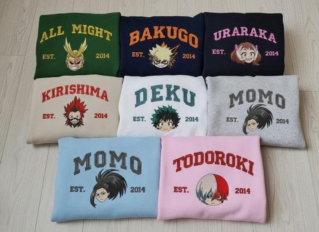 Embroidered My Hero Academia Hoodie, Deku Bakugo Todoroki Crewneck ...