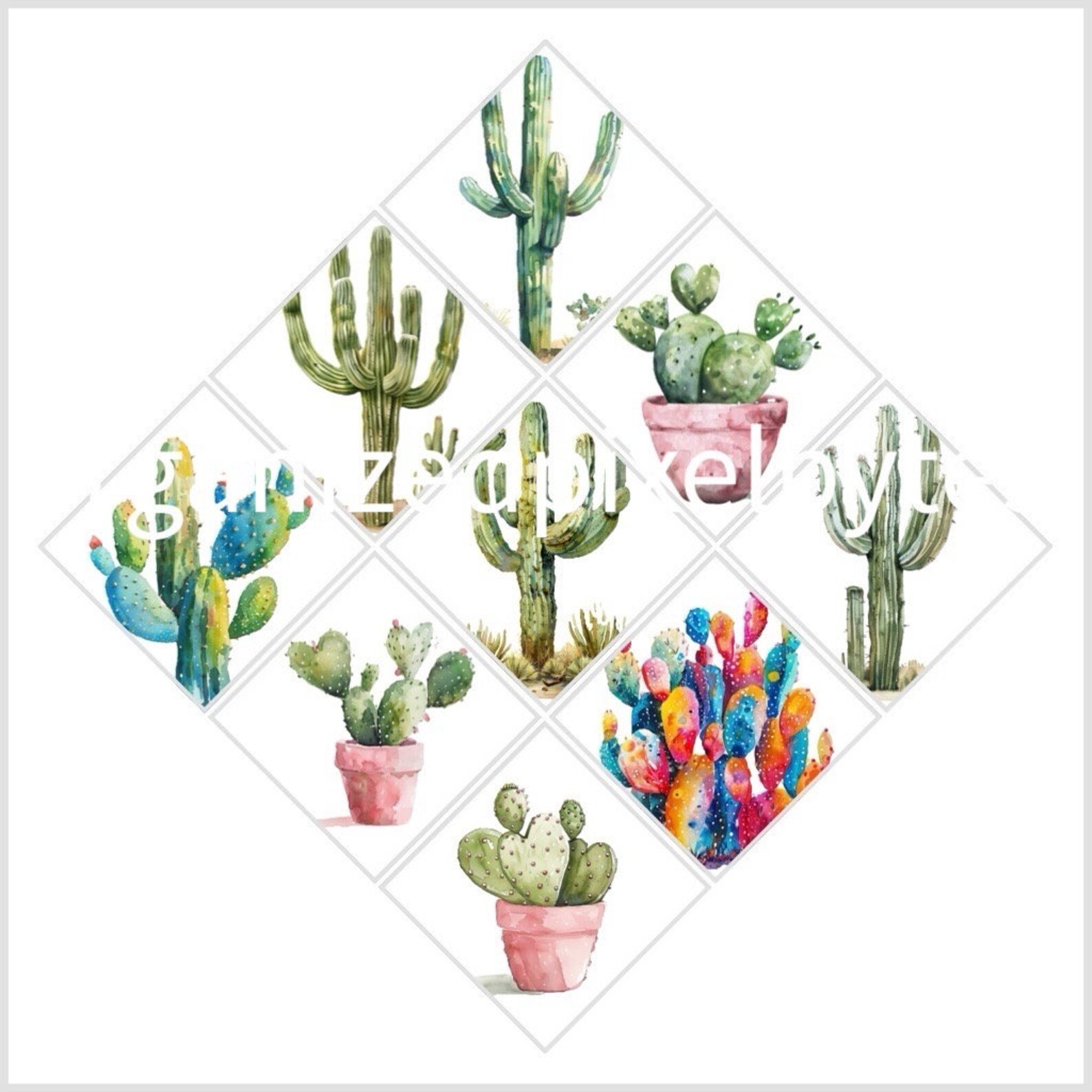 Watercolor Cactus Clip Art Bundle PNG Digital Scrapbook Watercolor Clip ...