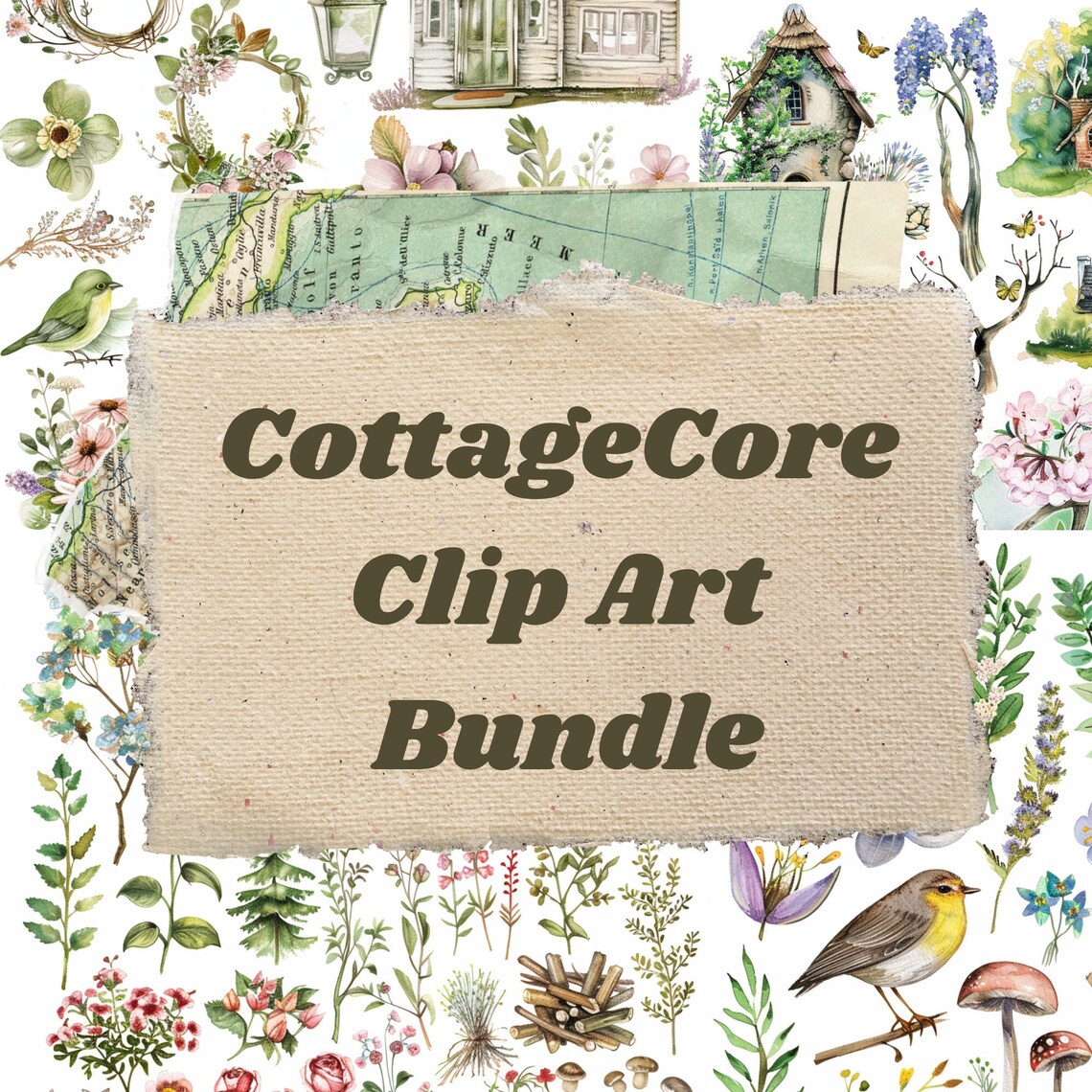 Cottage Core Clip Art Bundle Digital Scrapbook Watercolor Clip Art ...