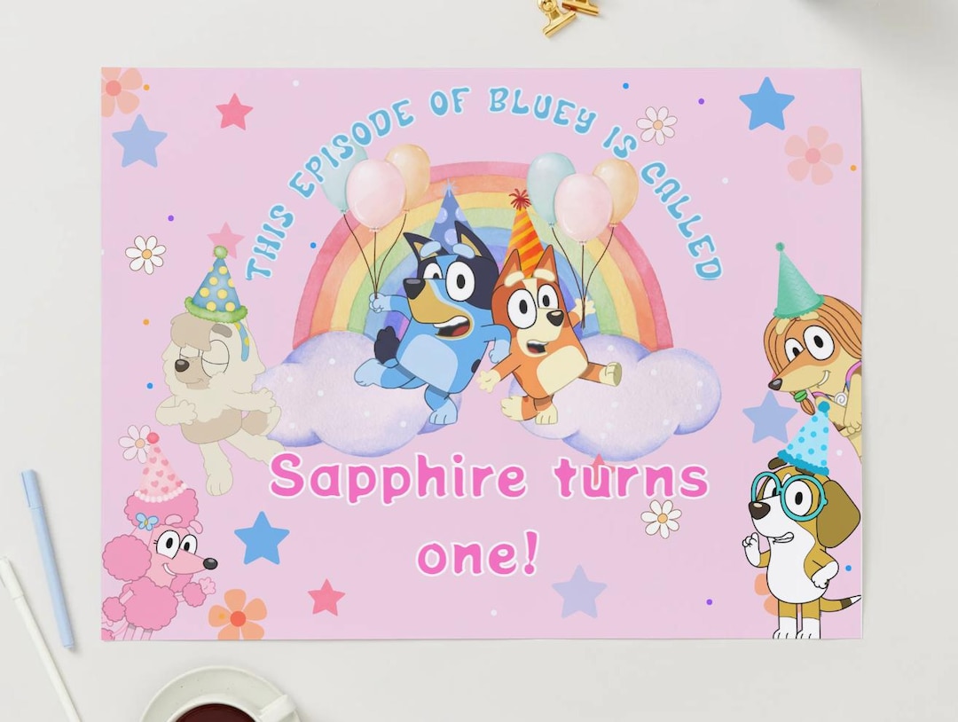 Birthday Bluey Digital Sign - Etsy