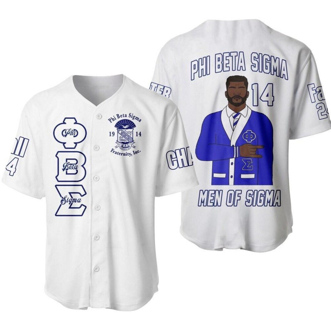 Phi Beta Sigma Baseball Jersey Custom Chapter, Bleed White 1914 Jersey ...