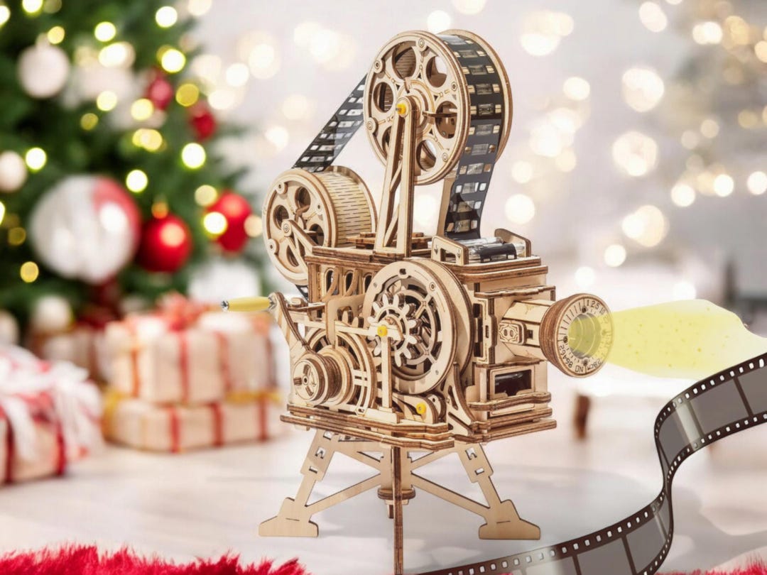 Robotime ROKR Hand Crank Projector Classic Film Vitascope 3D Wooden ...