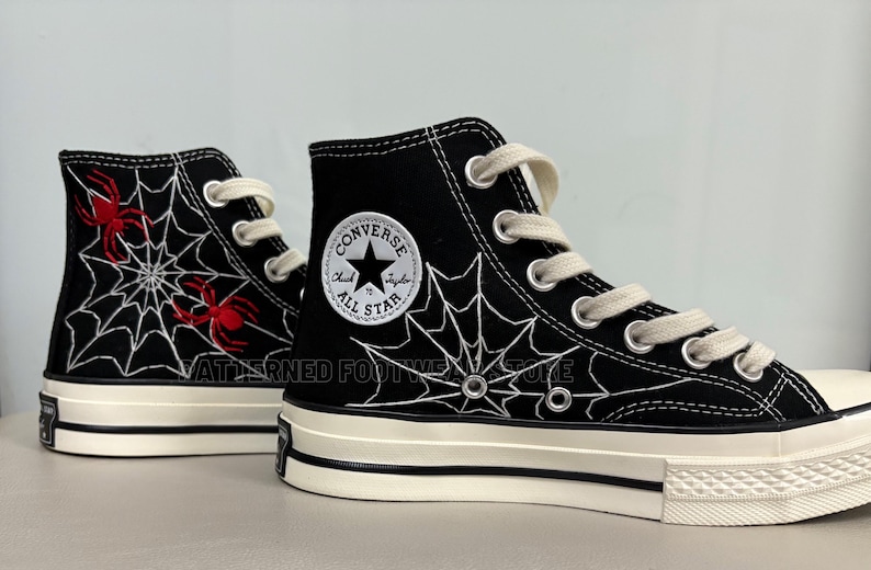 Custom Converse, Spiderwebs Embroidered Converse High Tops, Animal ...