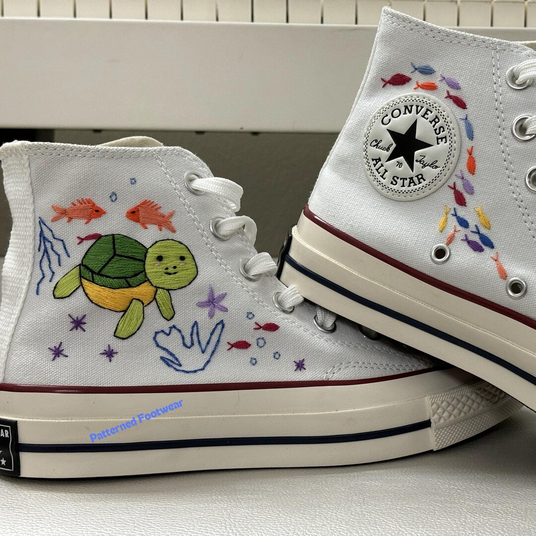 Funny Turtle Embroidered Converse High Tops, Converse Flower ...