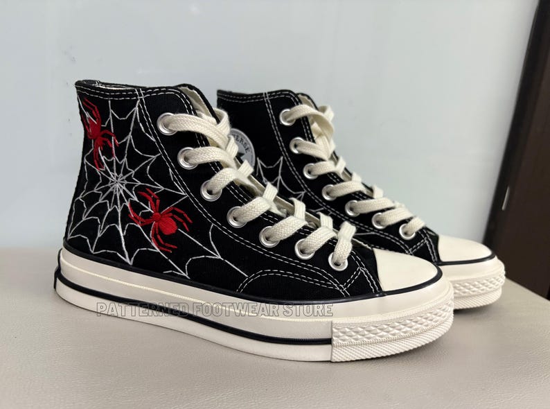 Custom Converse, Spiderwebs Embroidered Converse High Tops, Animal ...