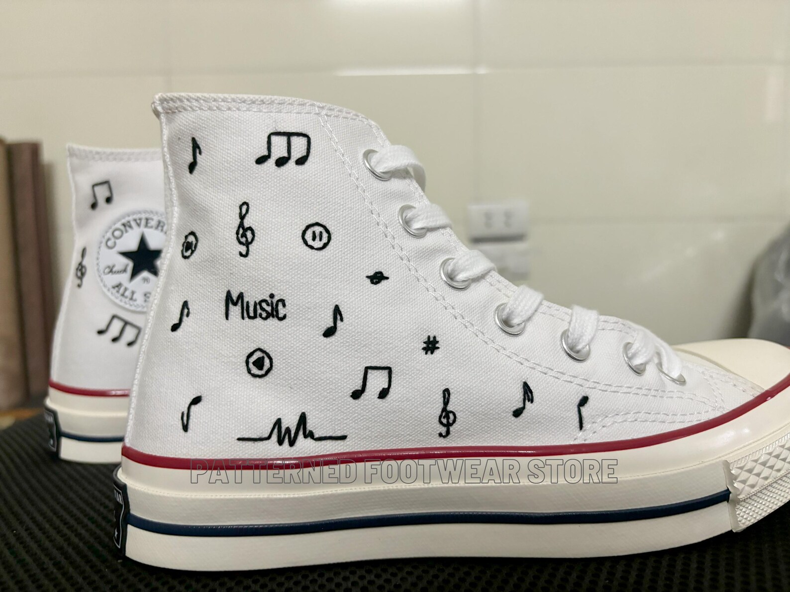 Music Notes Embroidered Converse High Tops, 1970s Style - Etsy