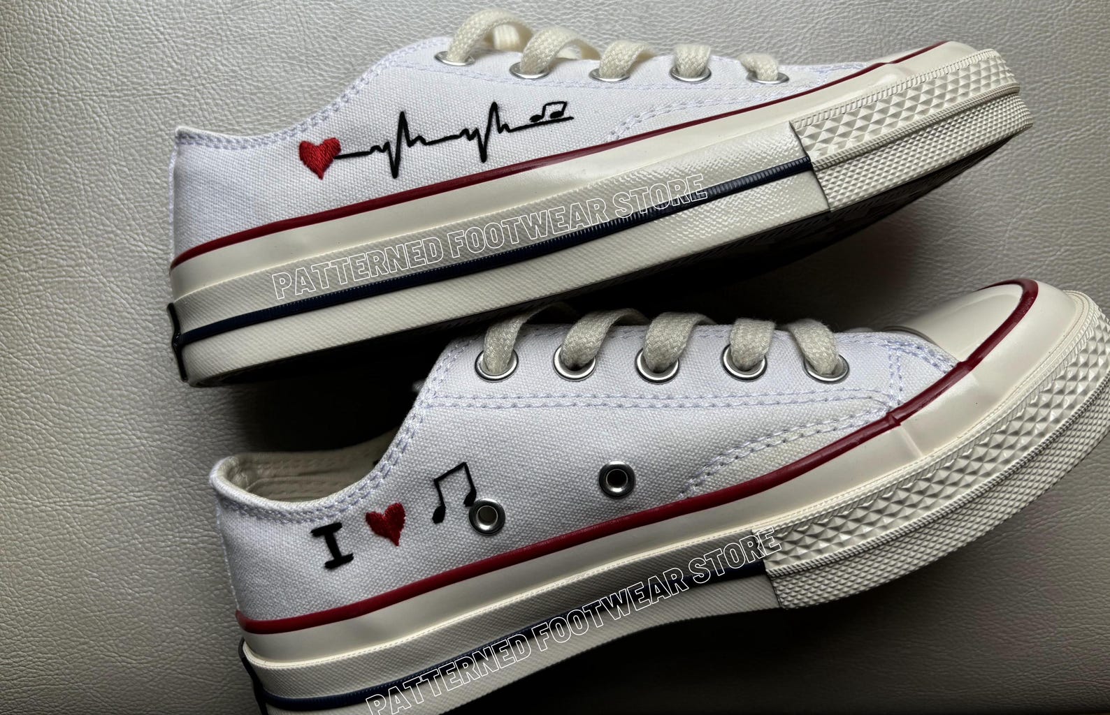 I Love Music Embroidered Converse Low Tops, Converse White Shoes ...