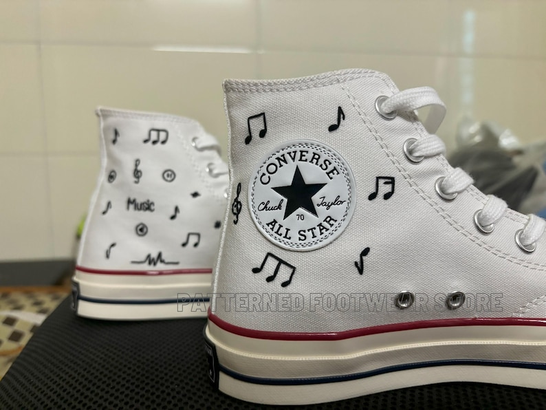 Music Notes Embroidered Converse High Tops, 1970s Style - Etsy