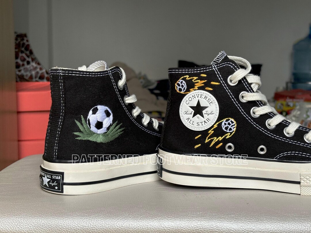 Football Embroidered Converse High Tops, Hand-stitched Sport Shoes - Etsy