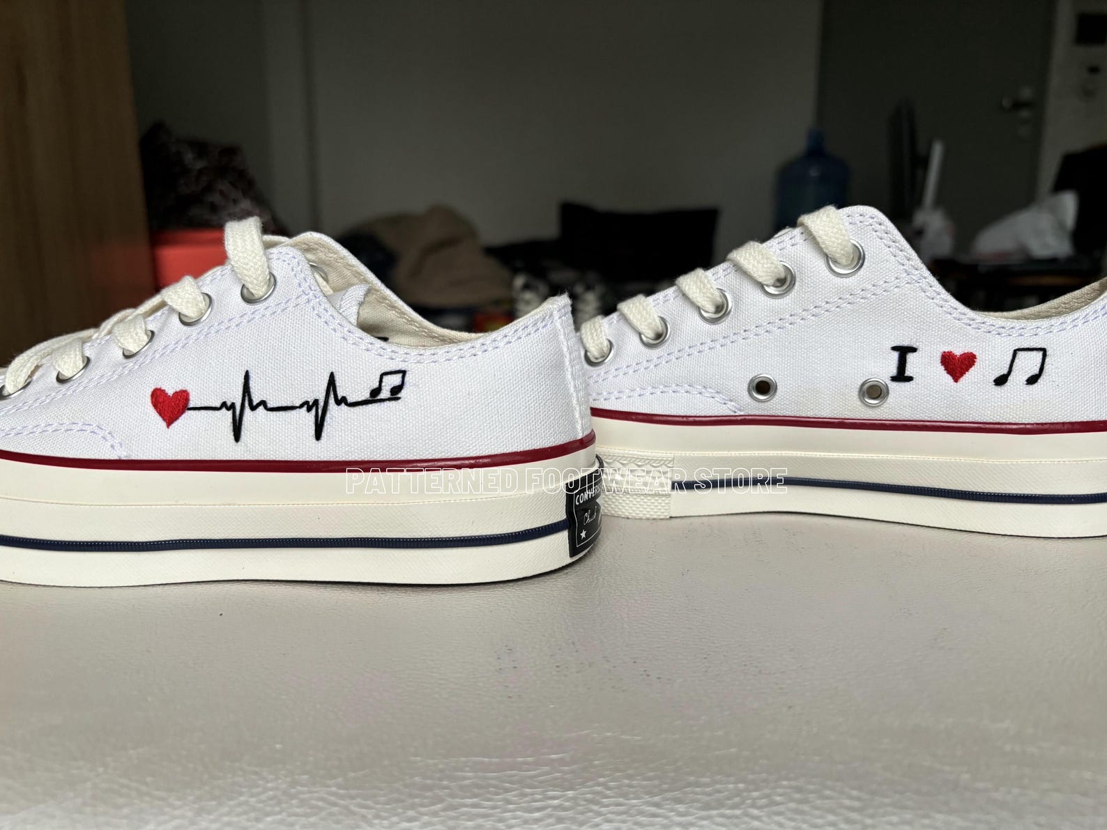 I Love Music Embroidered Converse Low Tops, Converse White Shoes ...