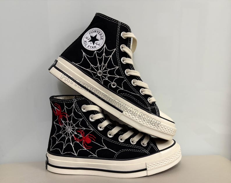 Custom Converse, Spiderwebs Embroidered Converse High Tops, Animal ...