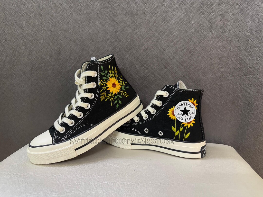Sunflower Embroidered Converse High Tops, Hand-stitched Floral Sneakers ...