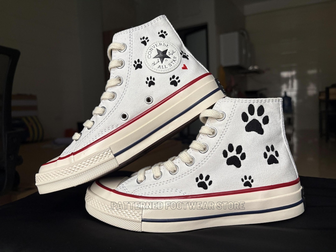 Custom White Converse With Embroidered Puppy Paw Print | Cute Dog Paw ...