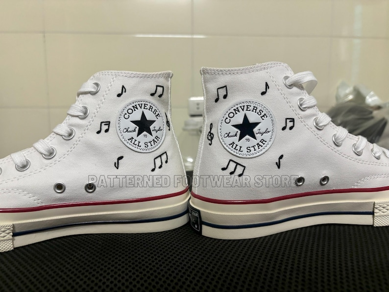 Music Notes Embroidered Converse High Tops, 1970s Style - Etsy