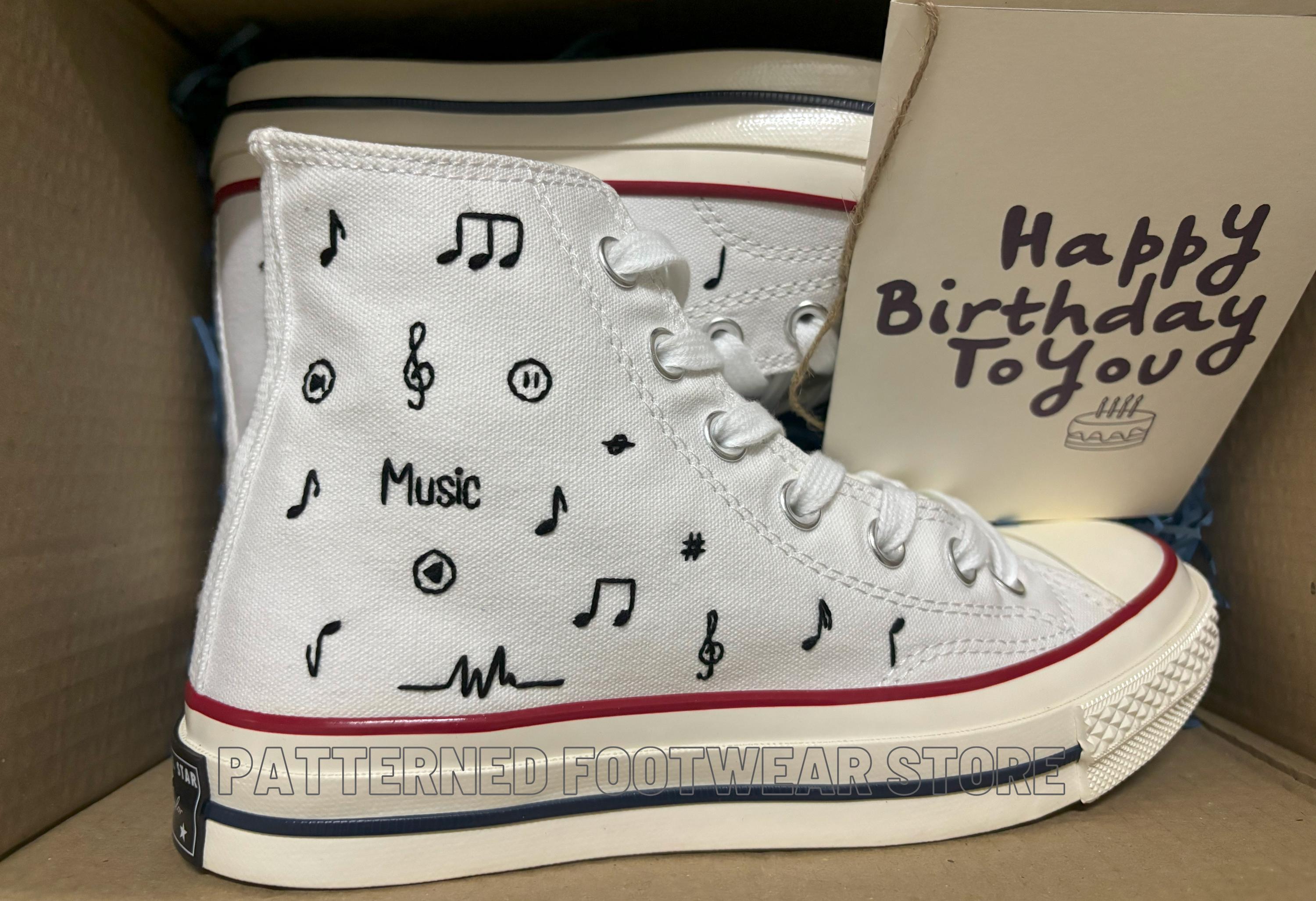 Music Notes Embroidered Converse High Tops, 1970s Style - Etsy