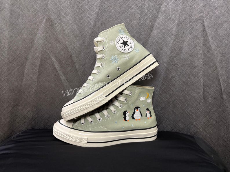 Penguin Embroidered Converse High Tops, Custom Animal Design Shoes - Etsy