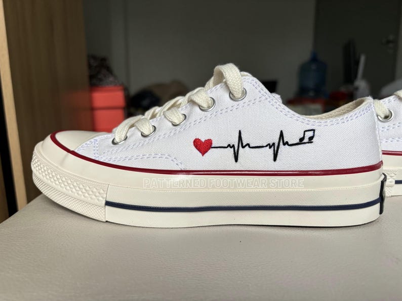 I Love Music Embroidered Converse Low Tops, Converse White Shoes ...