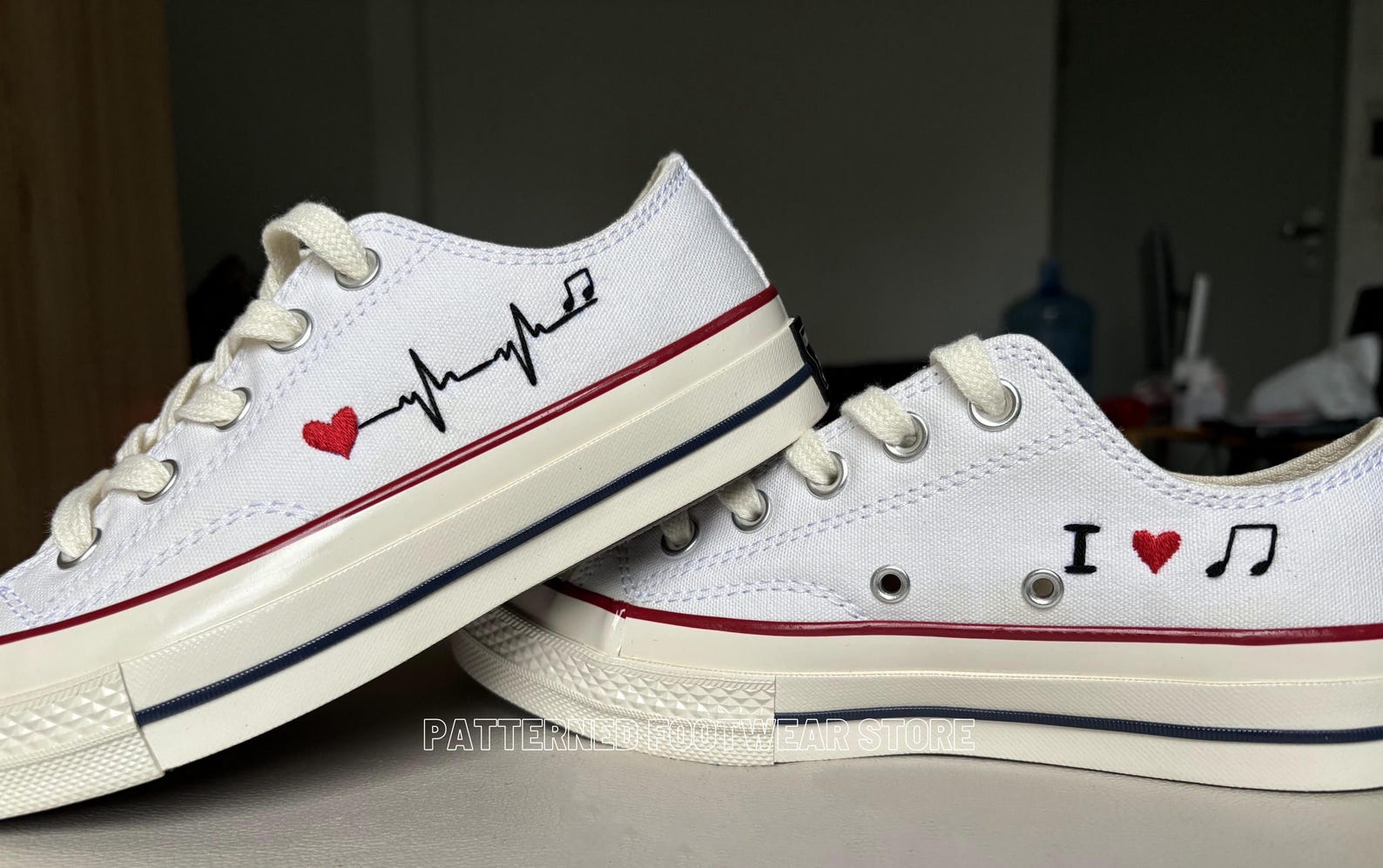 I Love Music Embroidered Converse Low Tops, Converse White Shoes ...