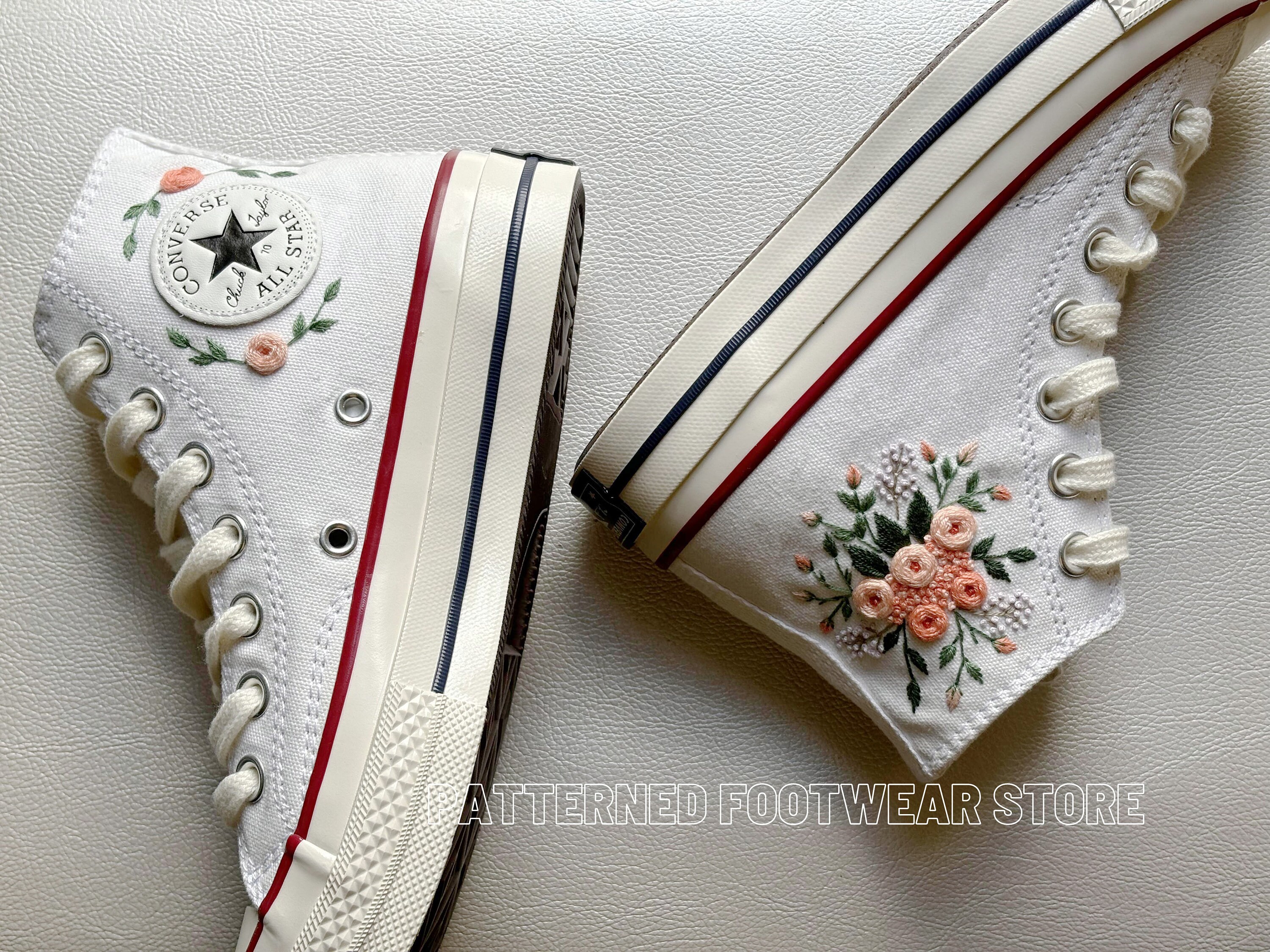Flower Embroidered Converse High Tops, Hand-stitched Floral Sneakers - Etsy