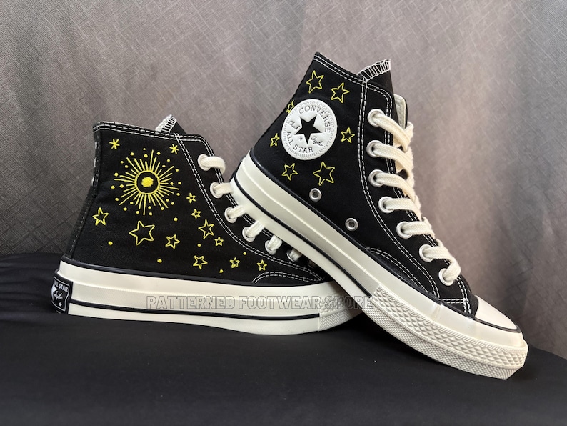 Converse Custom, Yellow Star in Universe Embroidered Converse High Tops ...