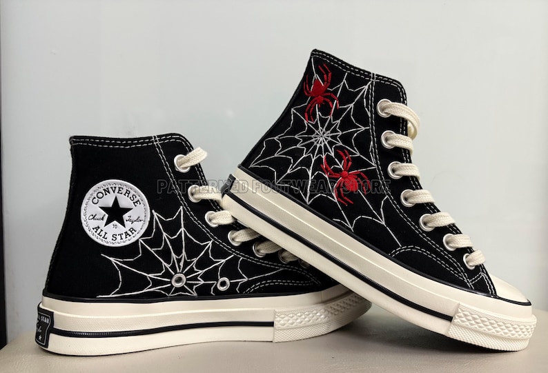 Custom Converse, Spiderwebs Embroidered Converse High Tops, Animal ...