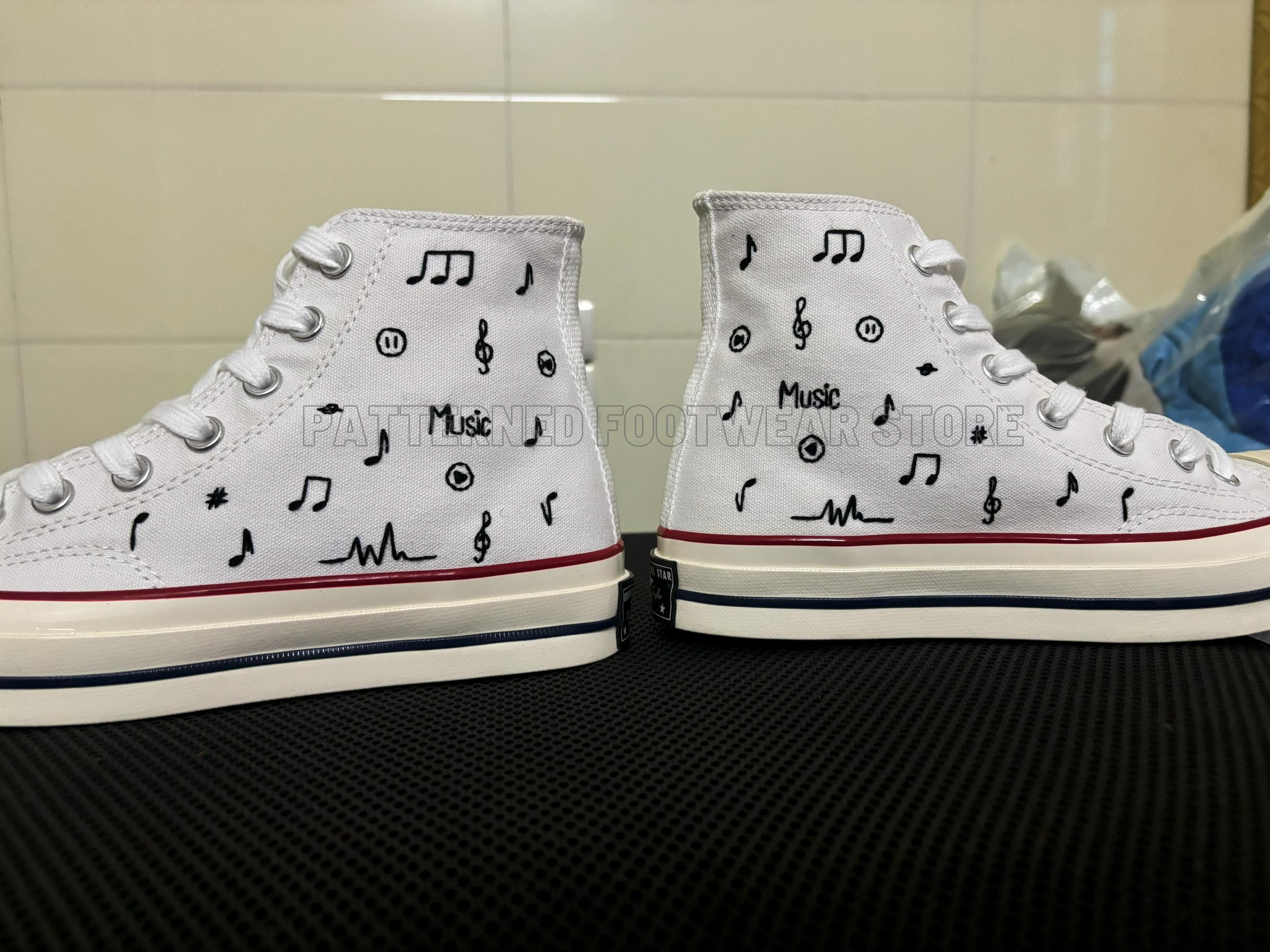 Music Notes Embroidered Converse High Tops, 1970s Style - Etsy