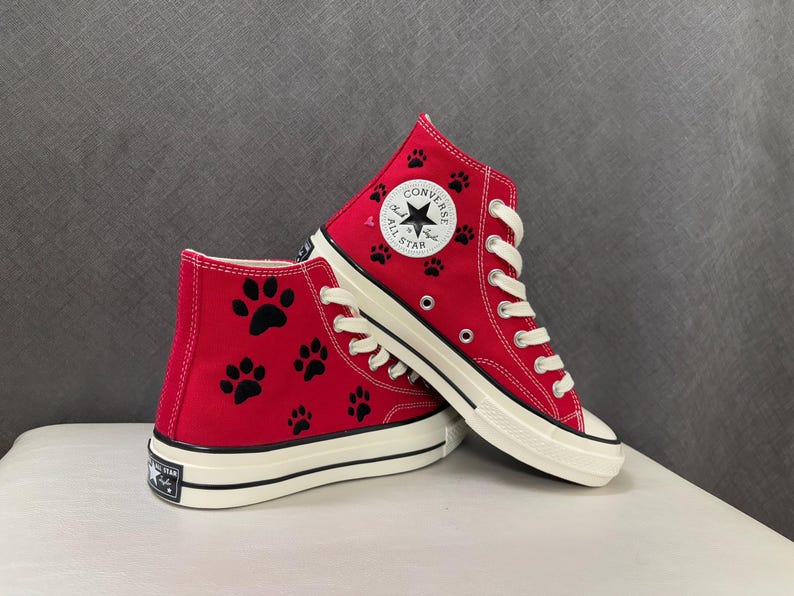 Custom Embroidered Puppy Paw Print Converse | High Top Dog Lover Shoes ...