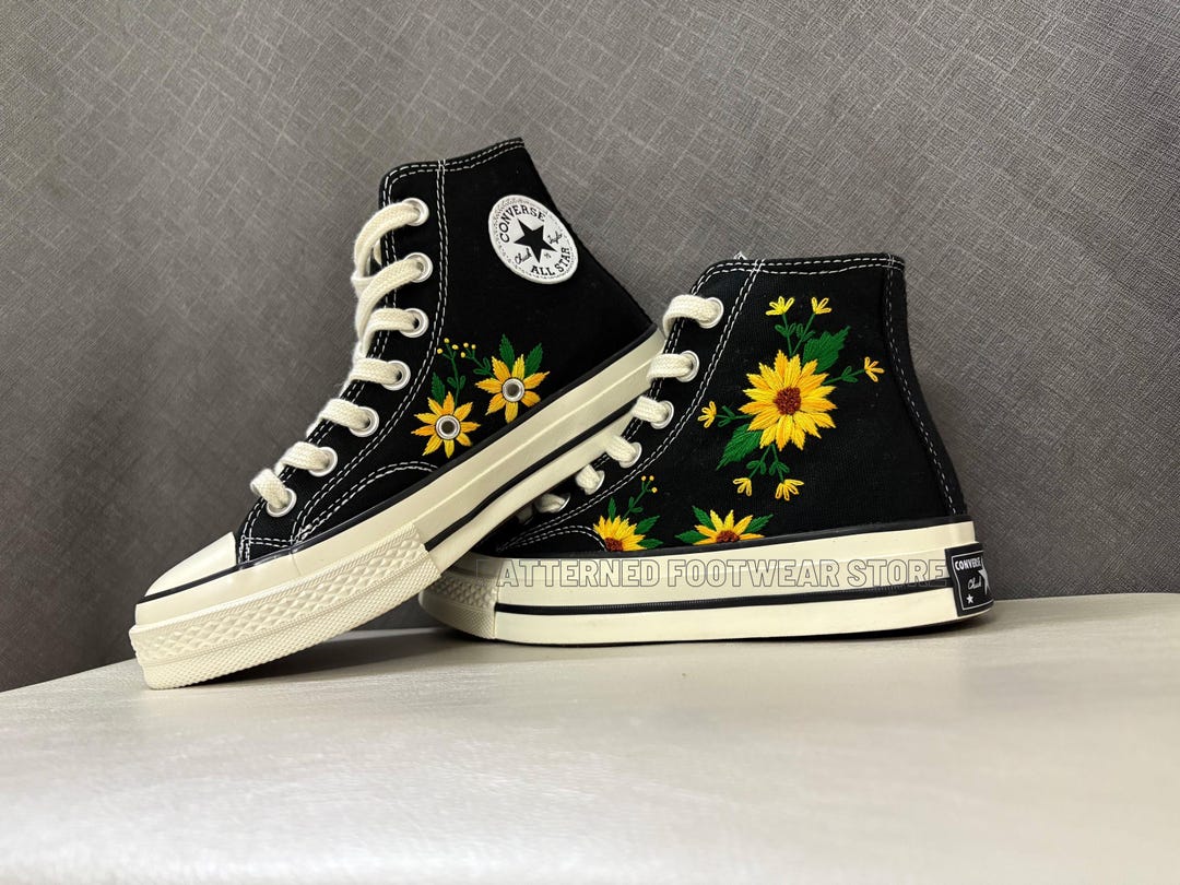 Sunflower Embroidered Converse High Tops, Converse Custom, Black ...