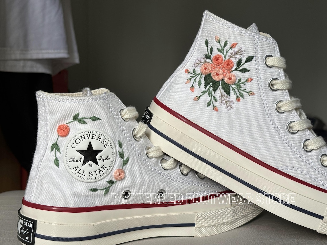Flower Embroidered Converse High Tops, Hand-stitched Floral Sneakers - Etsy