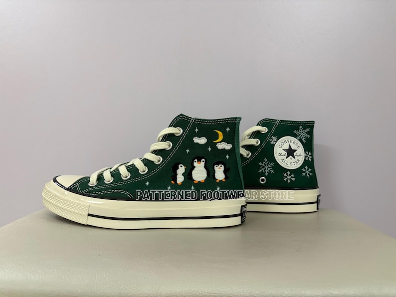 Penguin Embroidered Converse High Tops, Custom Animal Design Shoes - Etsy