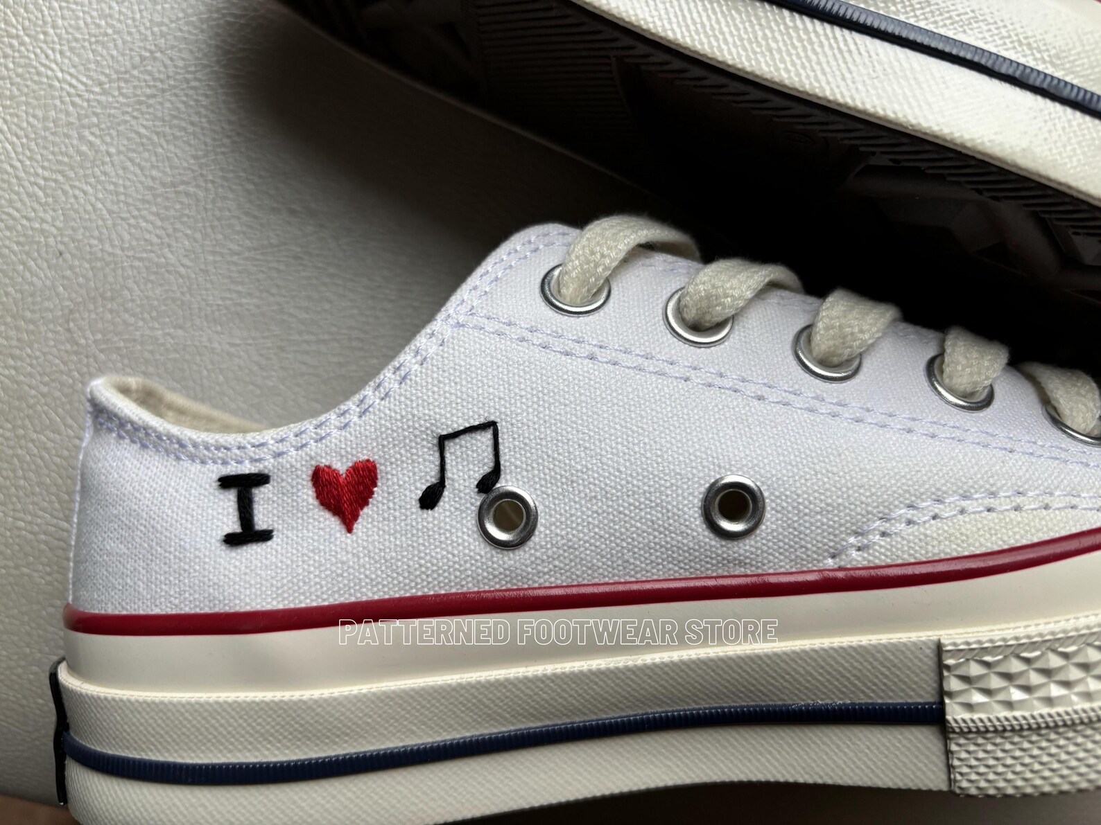 I Love Music Embroidered Converse Low Tops, Converse White Shoes ...