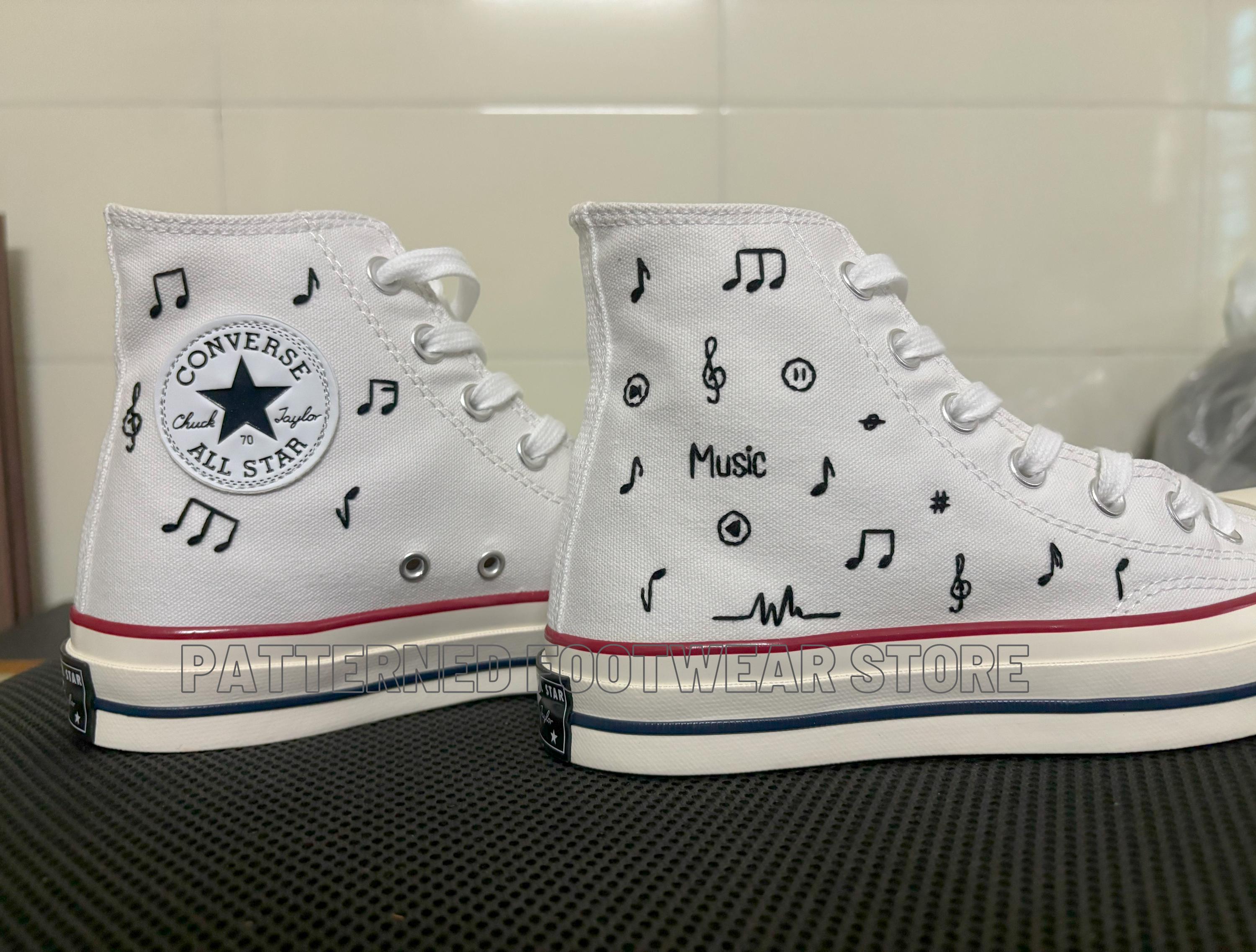 Music Notes Embroidered Converse High Tops, 1970s Style - Etsy