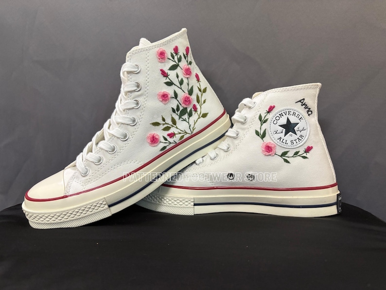 Rose Embroidered Converse High Tops | Custom Floral Sneakers - Etsy